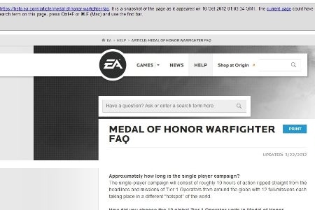 EA reckons the Medal of Honor single-player campaign "can range from 5 ...