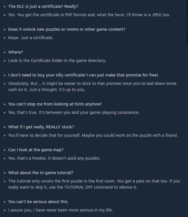 Steam game's £27 DLC is a PDF certificate | Eurogamer.net