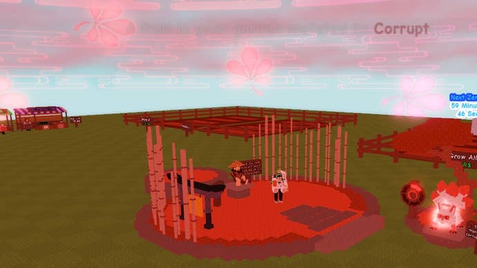 The Corrupted Aura weather event turns the sky pink.