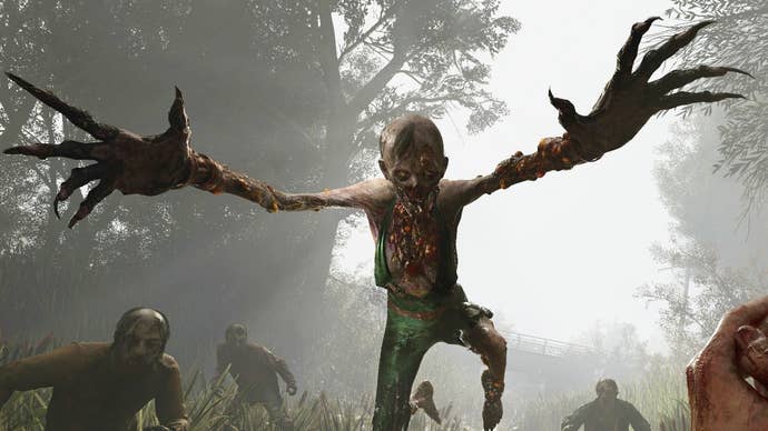 A zombie leaps through the air with its arms outstretched in Dying Light The Beast
