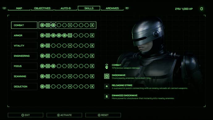 Robocop Rogue City - Unfinished Business screenshot showing the stats screen
