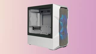 Cooler Master TD300 Mesh white PC case on a gradient background