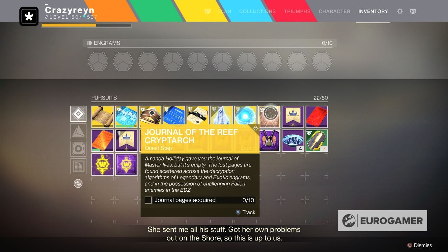 Destiny 2 Thunderlord quest steps: All Journal of the Reef Cryptarch ...