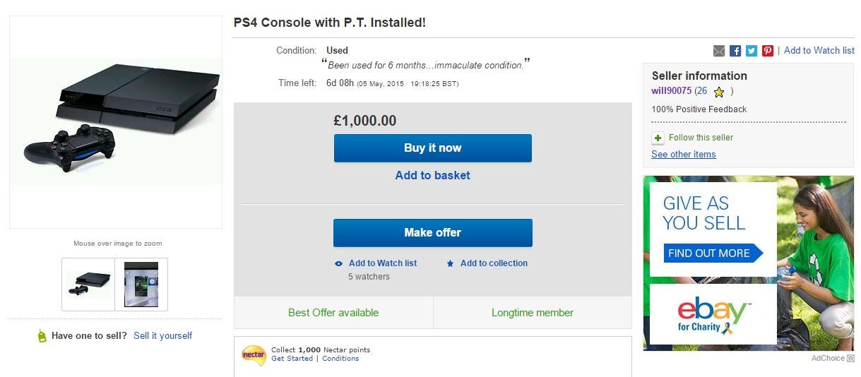 Le PS4 con P.T. nell hard disk raggiungono le 1000 sterline su eBay Eurogamer