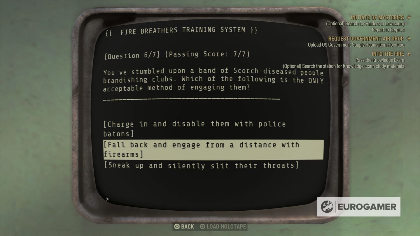 Fallout 76 Fire Breathers exam answers and Into the Fire physical exam ...