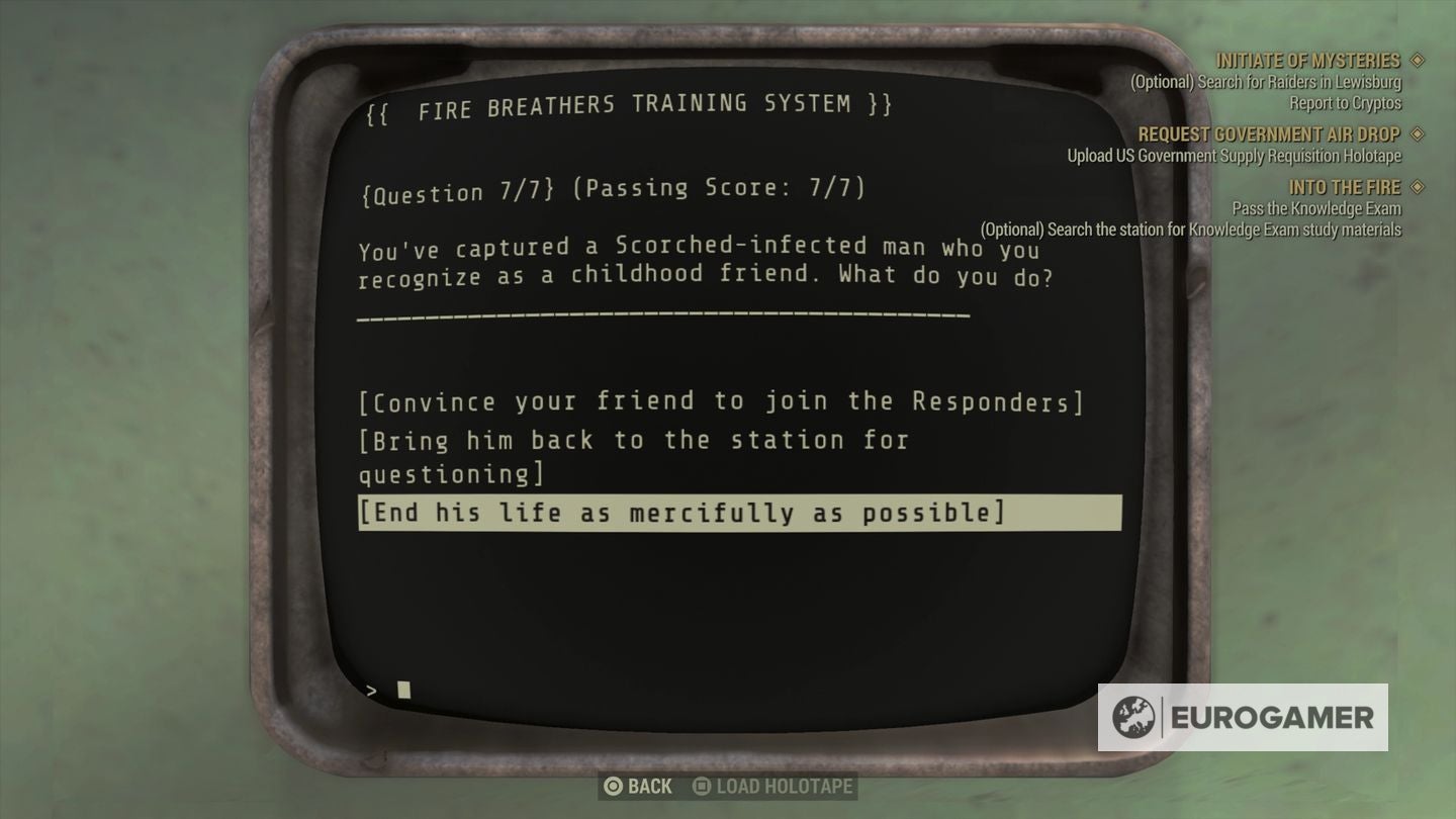 Fallout 76 Fire Breathers exam answers and Into the Fire physical exam ...