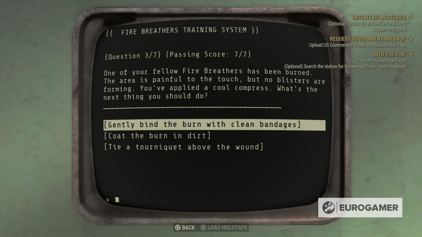 Fallout 76 Fire Breathers exam answers and Into the Fire physical exam ...