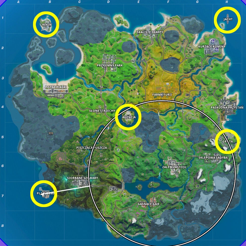 Fortnite Sezon 2 - mapa, nowe lokacje: Rekin, Jacht, Agencja, Platforma ...
