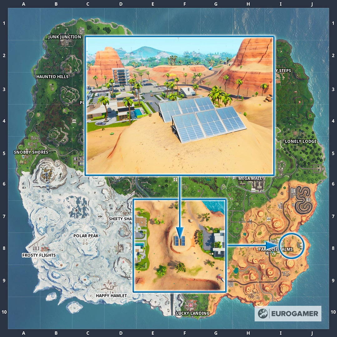 Fortnite S9 (Woche 9): Besuche Sonnenkollektoren im Schnee, in der ...