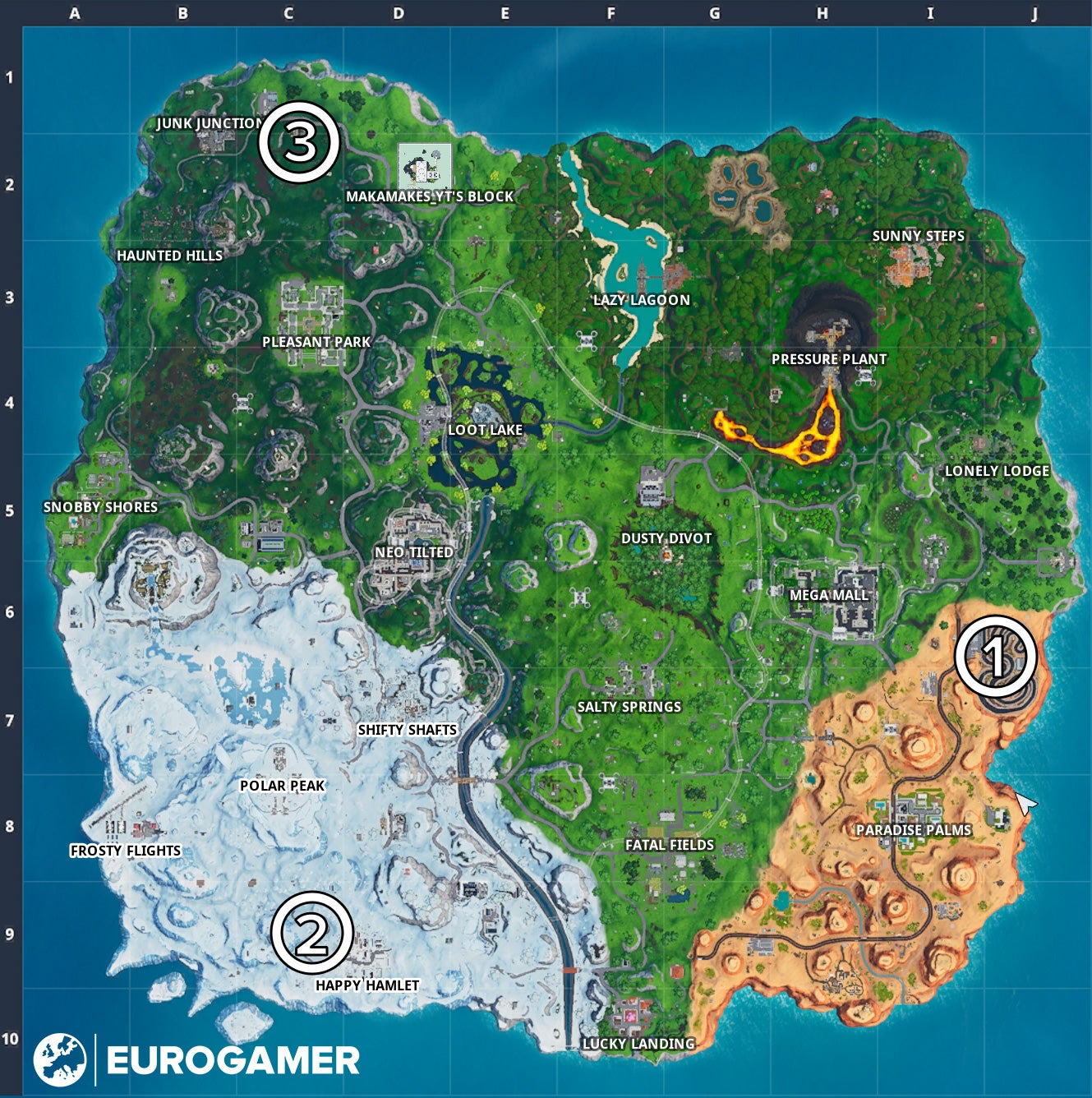Fortnite Race Track locations: where to find a desert race track, snowy ...