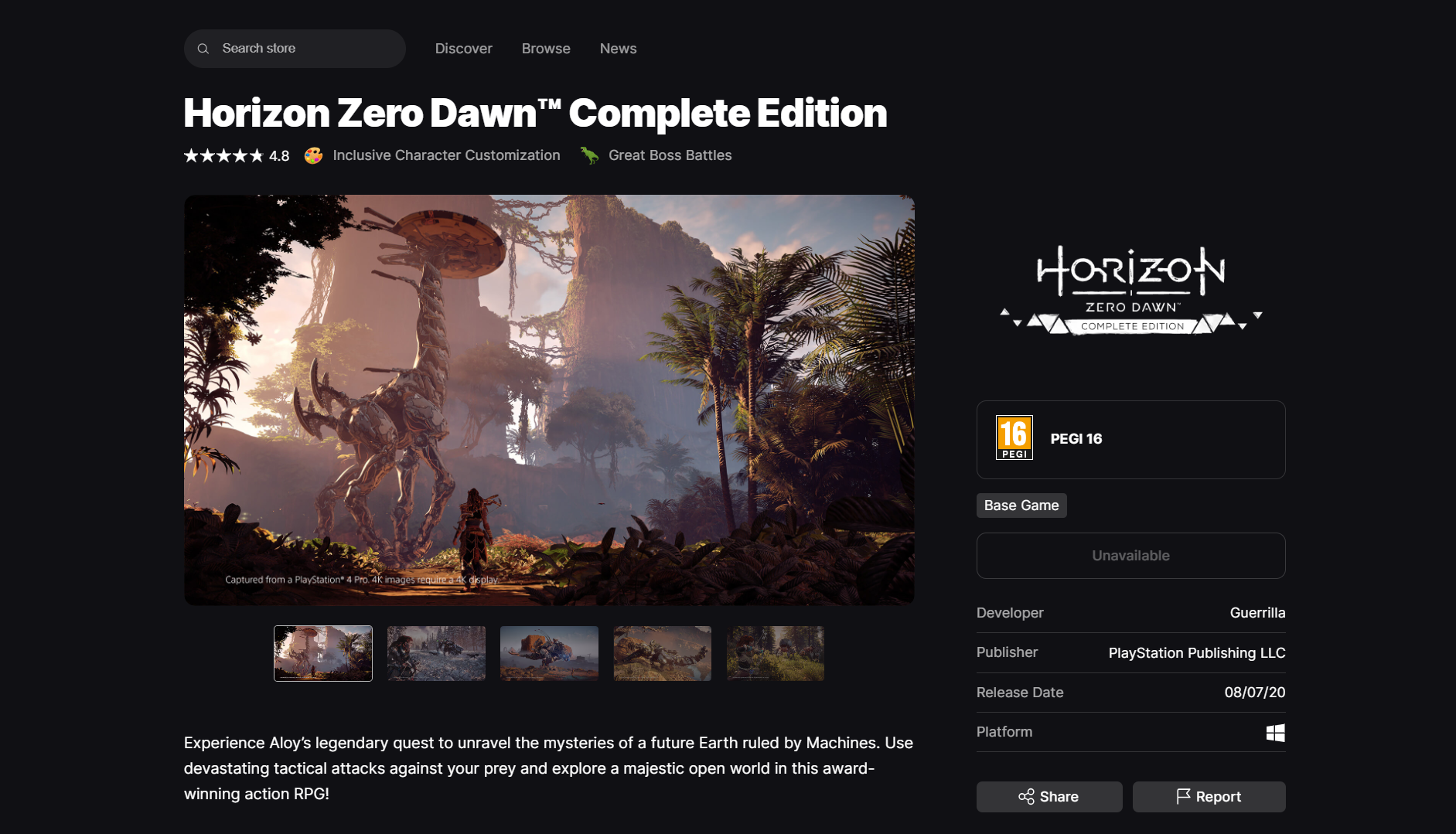 Original Horizon Zero Dawn removed from Epic Games Store, following ...
