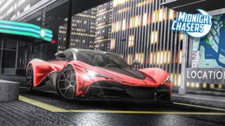 Artwork for the Roblox game Midnight Chasers showing a sports car parked in a city-like area.