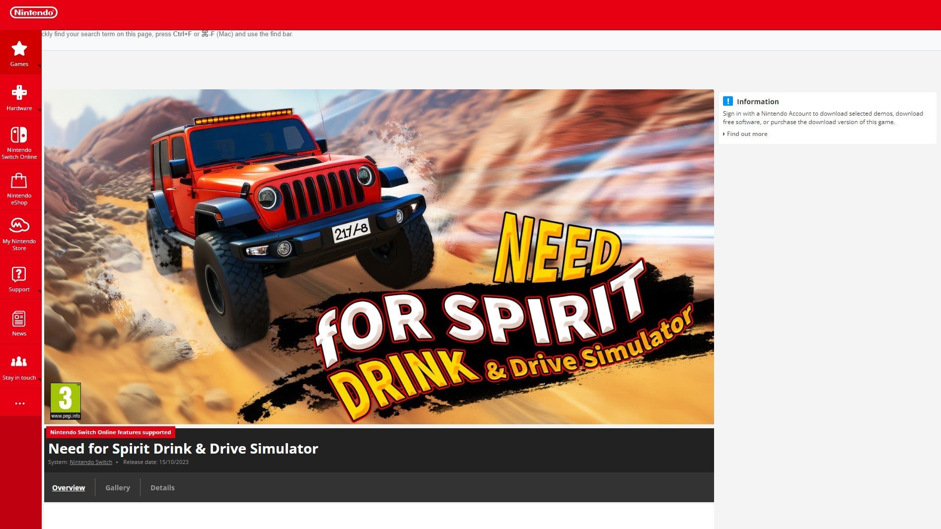 Nintendo Switch drink driving game rated 3+ pulled from eShop ...