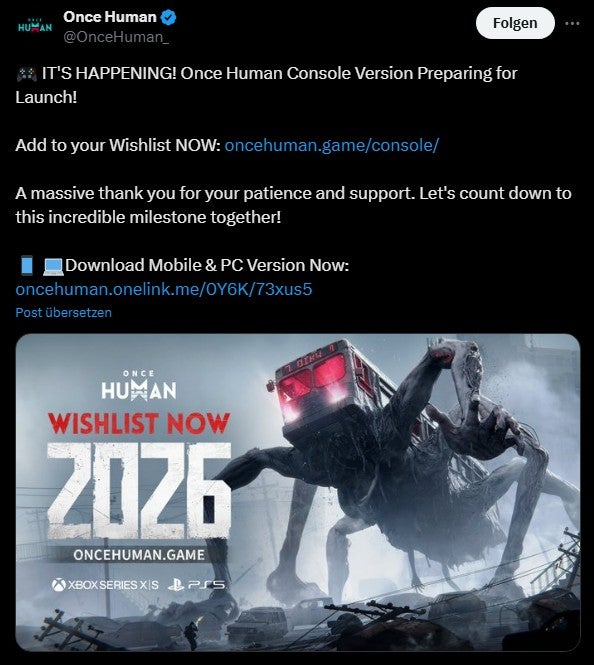 Grausam und kostenlos: Once Human erscheint 2026 für PS5 und Xbox ...