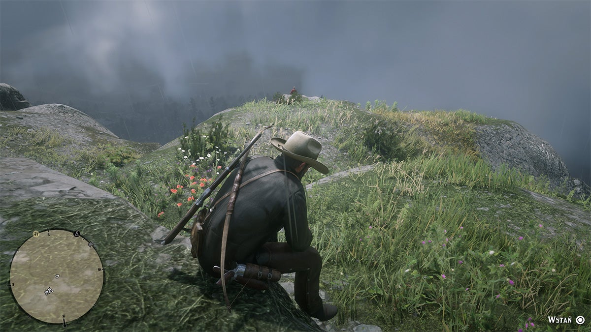 Medytujący buddyjski mnich na szczycie góry w Red Dead Redemption 2 ...