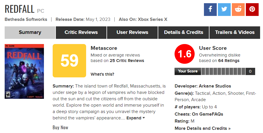 Redfall em queda livre no Metacritic | Eurogamer.pt