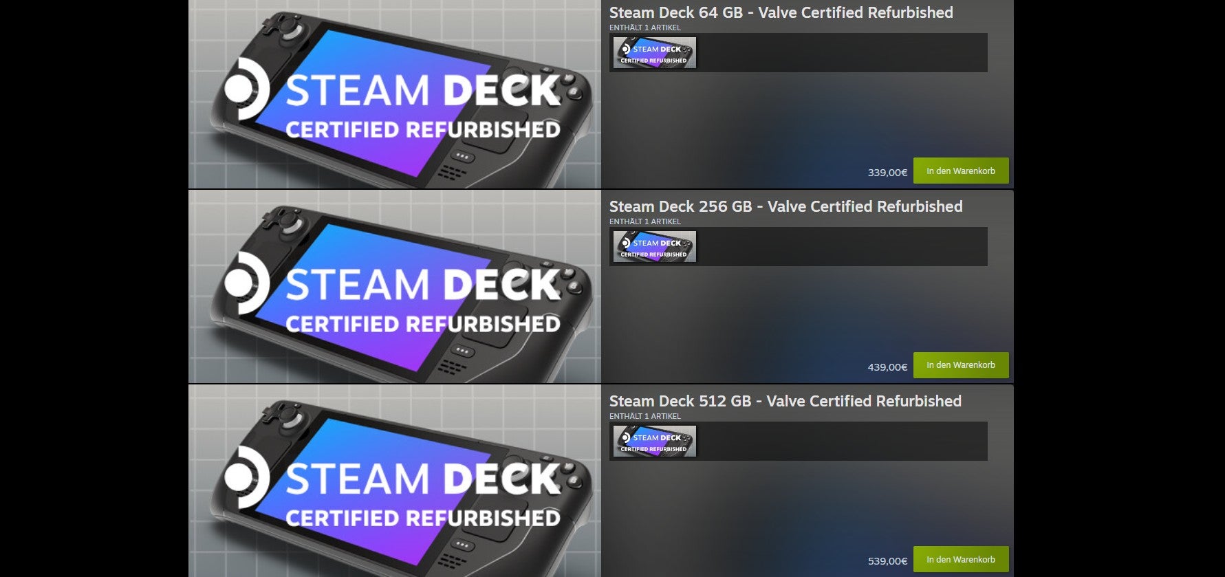 Steam Decks könnt ihr jetzt auch als Refurbished-Modelle kaufen und bis zu 140 Euro sparen ...