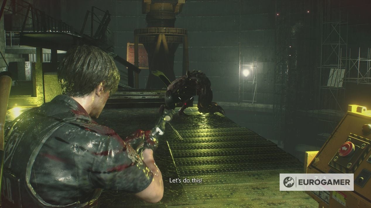 Resident Evil 2 - G Tyrant Stage 2 boss battle, use the Crane once to ...